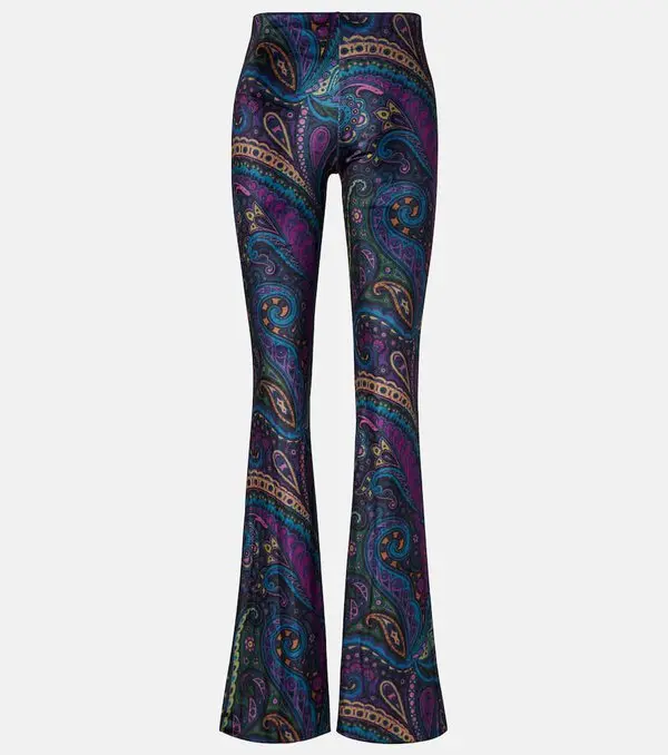 Etro Printed High-rise Velvet Flared Pants - Blue