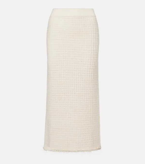 Jardin Des Orangers Distressed Wool And Cashmere Pencil Skirt - White