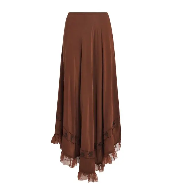 Rixo Silk Rudy Maxi Skirt - Brown