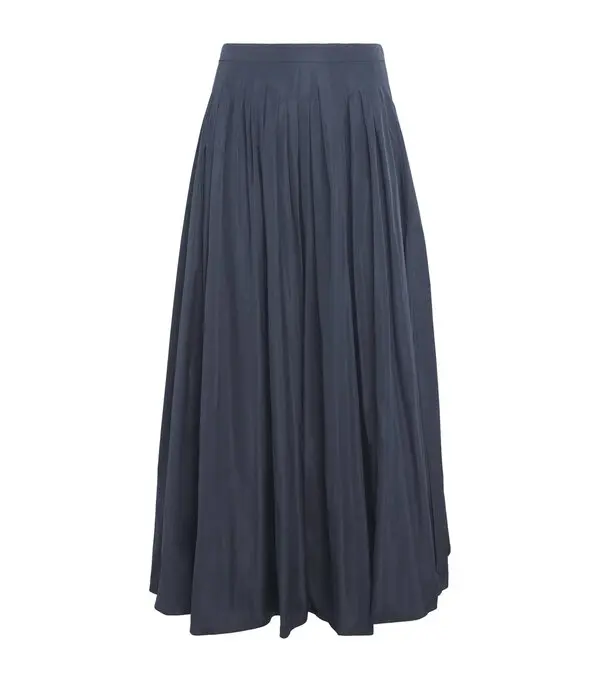 Max Mara Taffeta Water-repellent Pleated Maxi Skirt - Blue