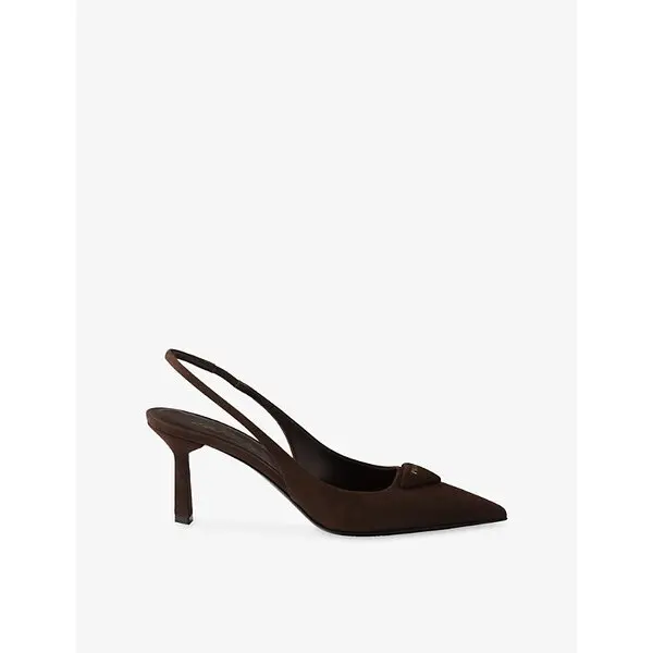 Prada Triangle-logo Suede Slingback Pumps