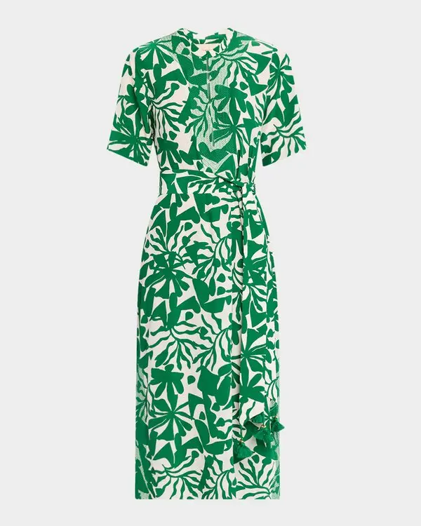 Figue Thandie Short-sleeve Belted Midi Kaftan Dress