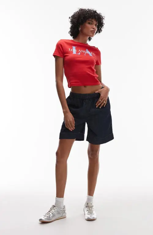 Topshop Pull On Denim Shorts