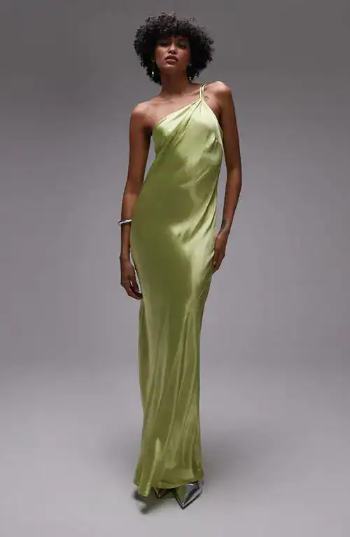 one shoulder light green dress Light Green Beaded Lace Prom Dresses One Shoulder Long Sleeve Formal D –  Viniodress main image 0