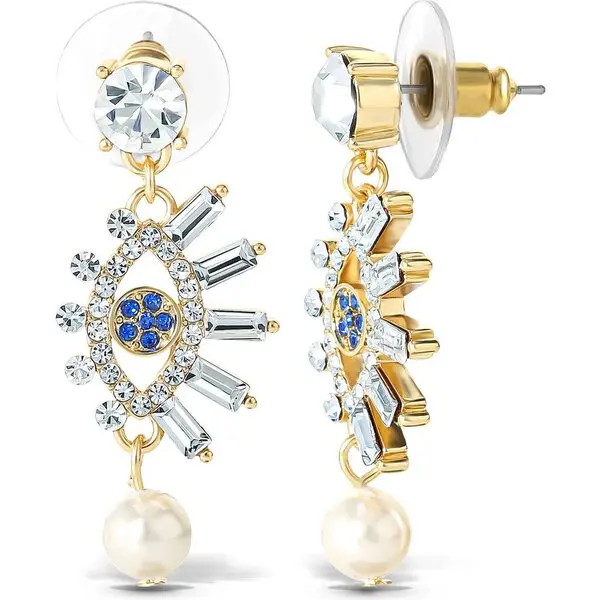 Jessica Simpson Evil Eye Dangle Earrings With Pearl & Rhinestones