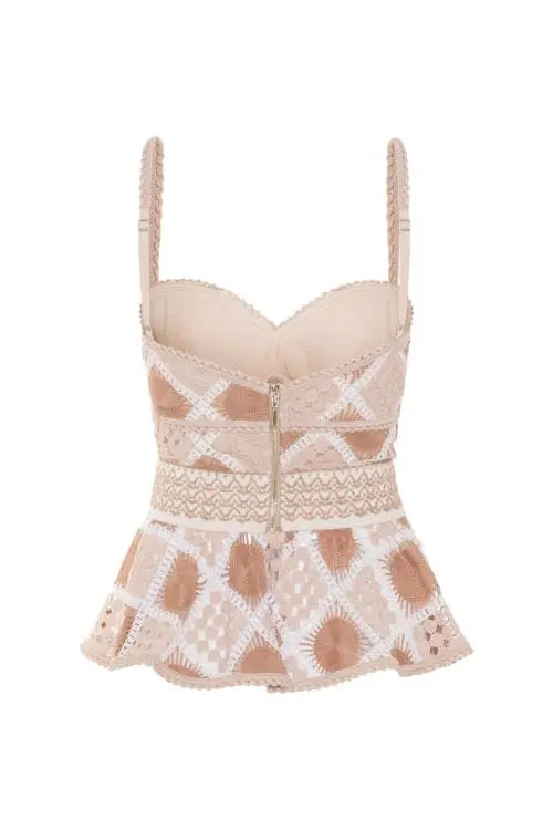 PatBO Crochet Peplum Top - Beige