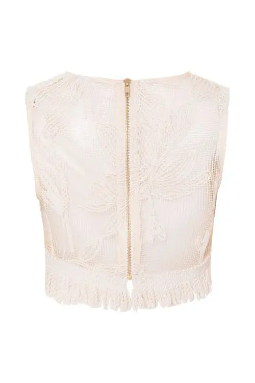 PatBO Joy Lace Fringe Top - Off White
