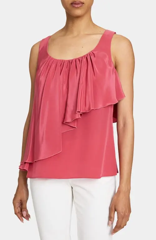 Santorelli Bonnie Sleeveless Silk Top With Ruffle - Peony