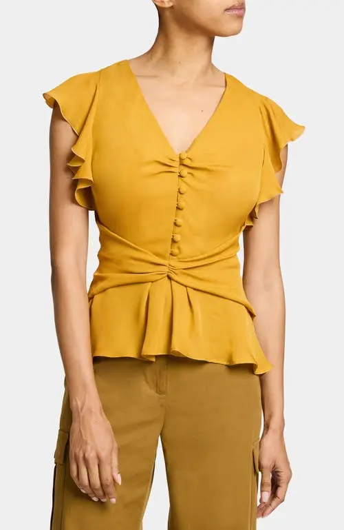 Santorelli Ella Flutter Sleeve Buttoned Blouse - Mango