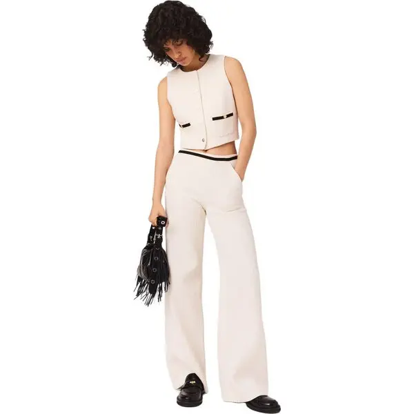 Maje Wide Leg Tweed-effect Trousers - Ecru