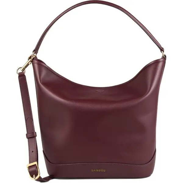 Sandro Leather Bucket Bag - Bordeaux