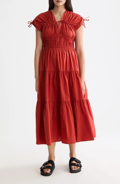 Scotch & Soda Ruched Tiered Cotton Midi Dress