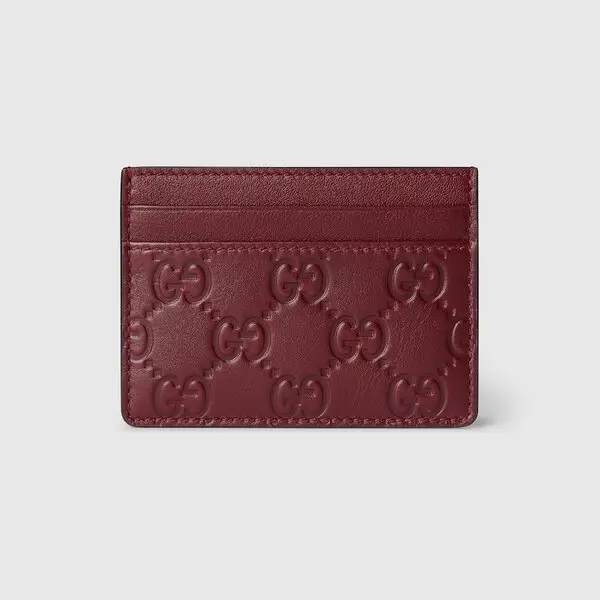 Gucci Gg Emblem Card Case Leather - Bordeaux