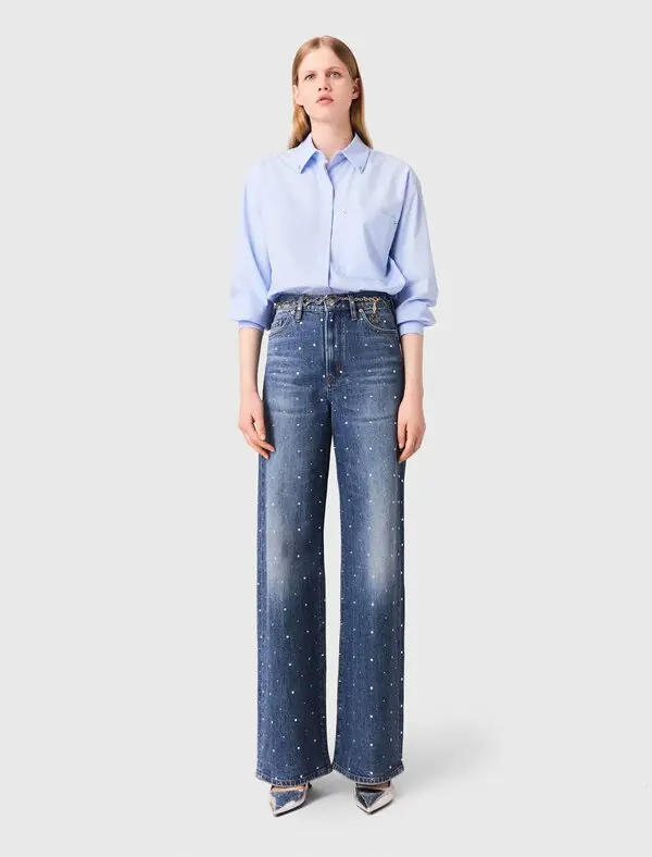 Maje Cotton Wide-leg Jeans With Studs