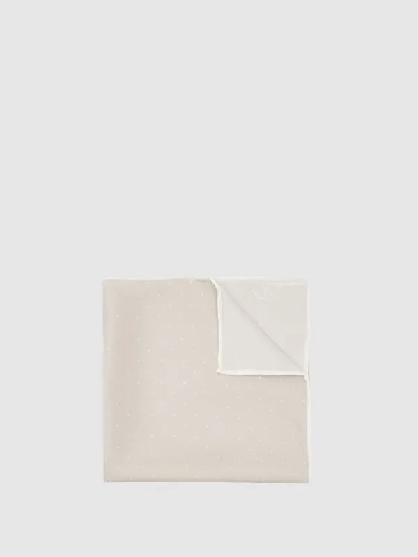 REISS Liam Silk Polka Dot Pocket Square - Champagne