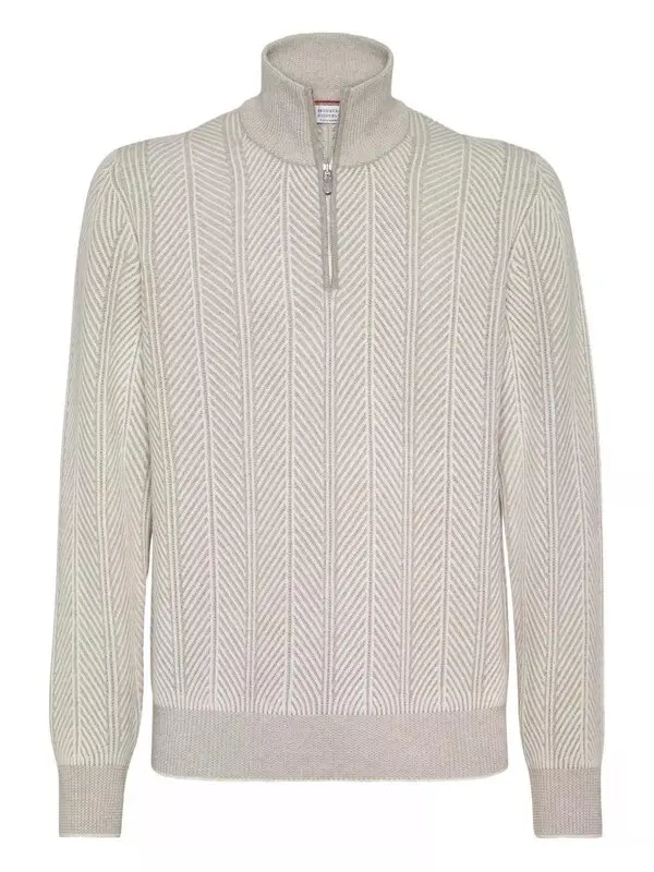 Brunello Cucinelli Herringbone Half-zip Sweater - Neutrals