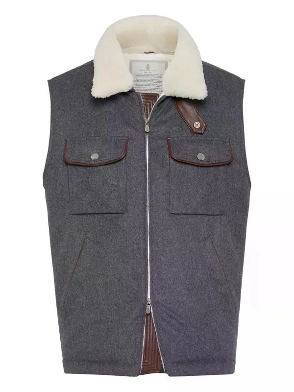 Brunello Cucinelli Shearling-collar Wool Vest - Grey