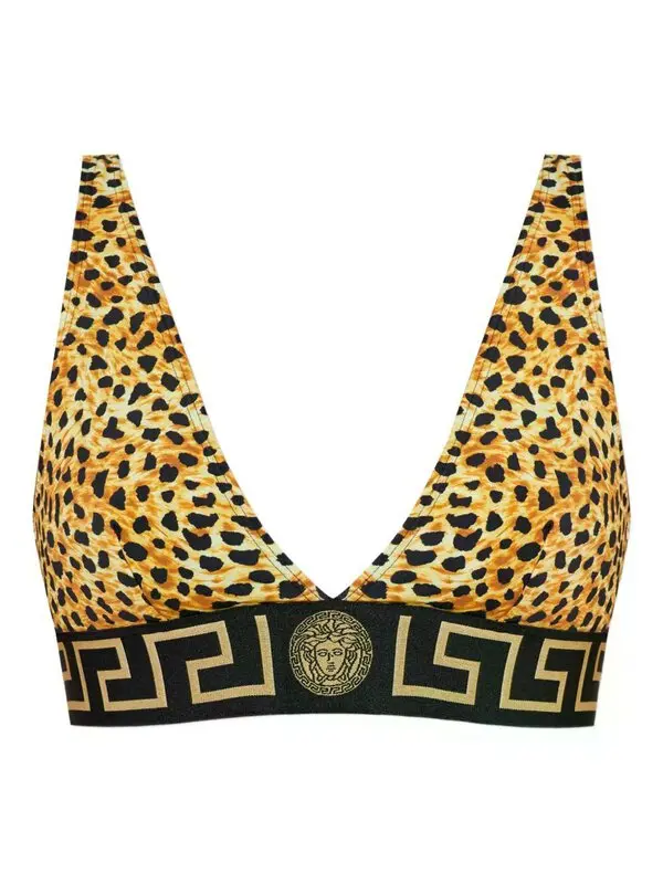 Versace Greek Key Leopard-print Bikini Top - Brown