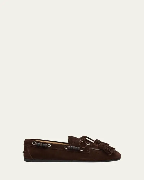 Miu Miu Suede Tassel Boat Loafers - Moro