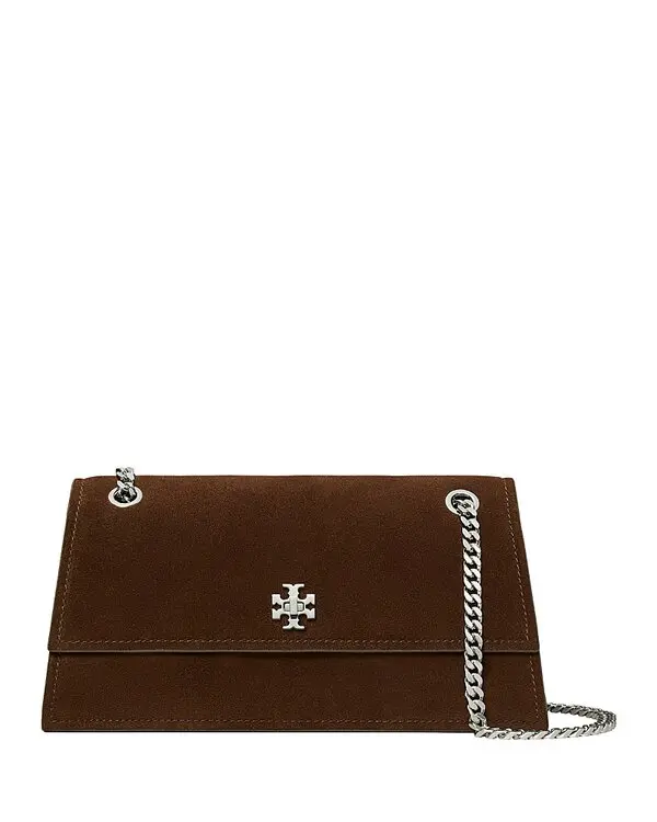 Tory Burch Kira Turnlock Suede Shoulder Bag - Dark Cocoa