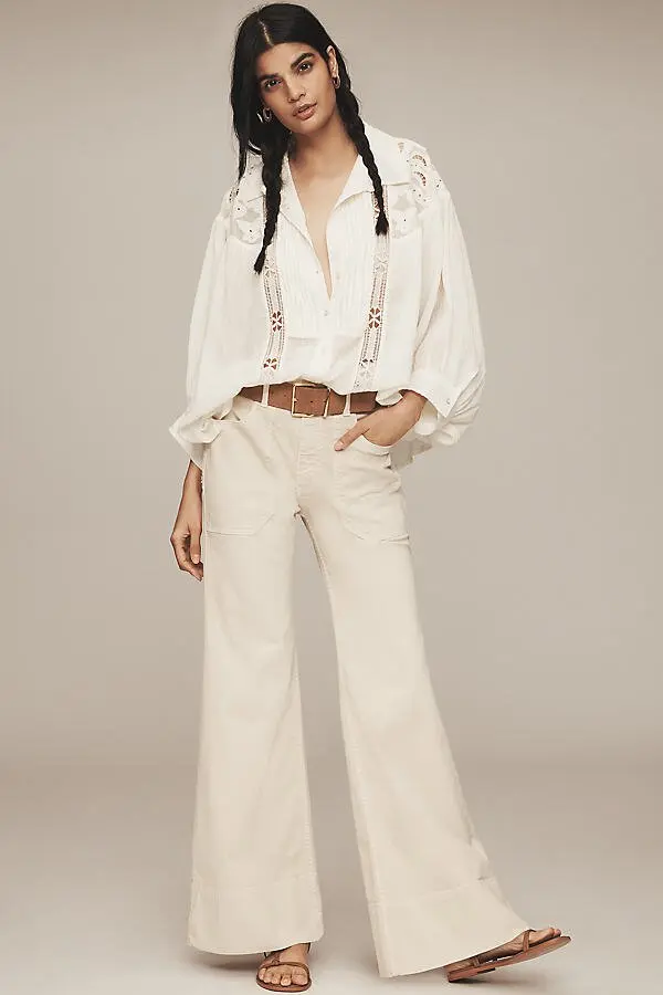 PILCRO The Rylan Relaxed High-rise Flare Pants - White Putty