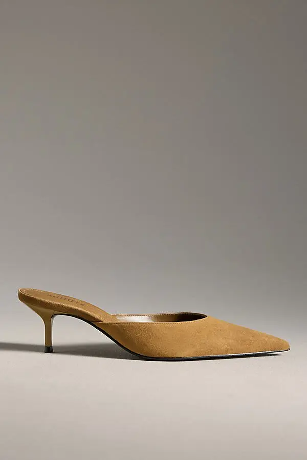 Schutz Pointed-toe Kitten-heel Mules - Dried Pistachio