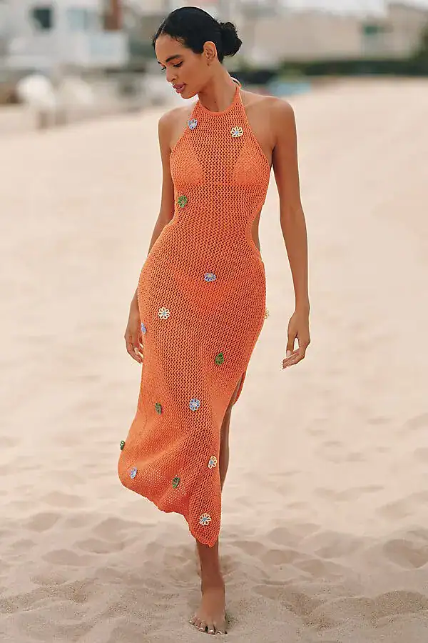 white christmas dresses Malibu Halter Crochet Maxi Dress – Rad & Co main image 1
