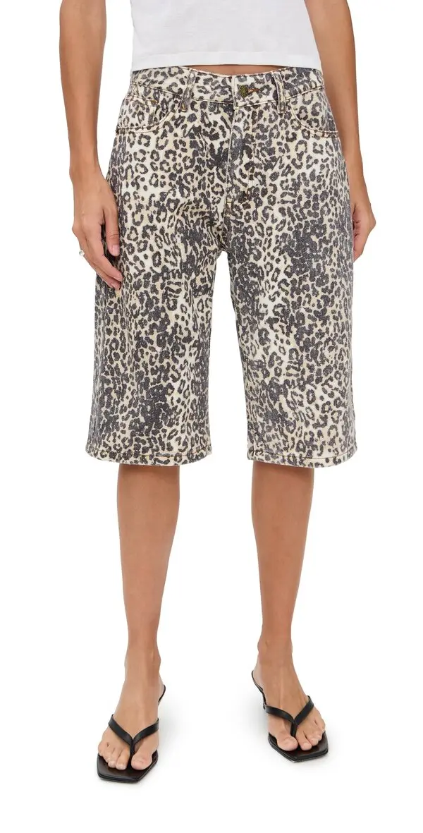 Lioness Leopard Print Denim Jorts