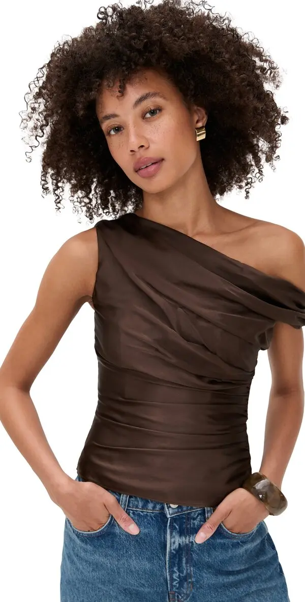 REFORMATION Hera Silk Top - Black Bean