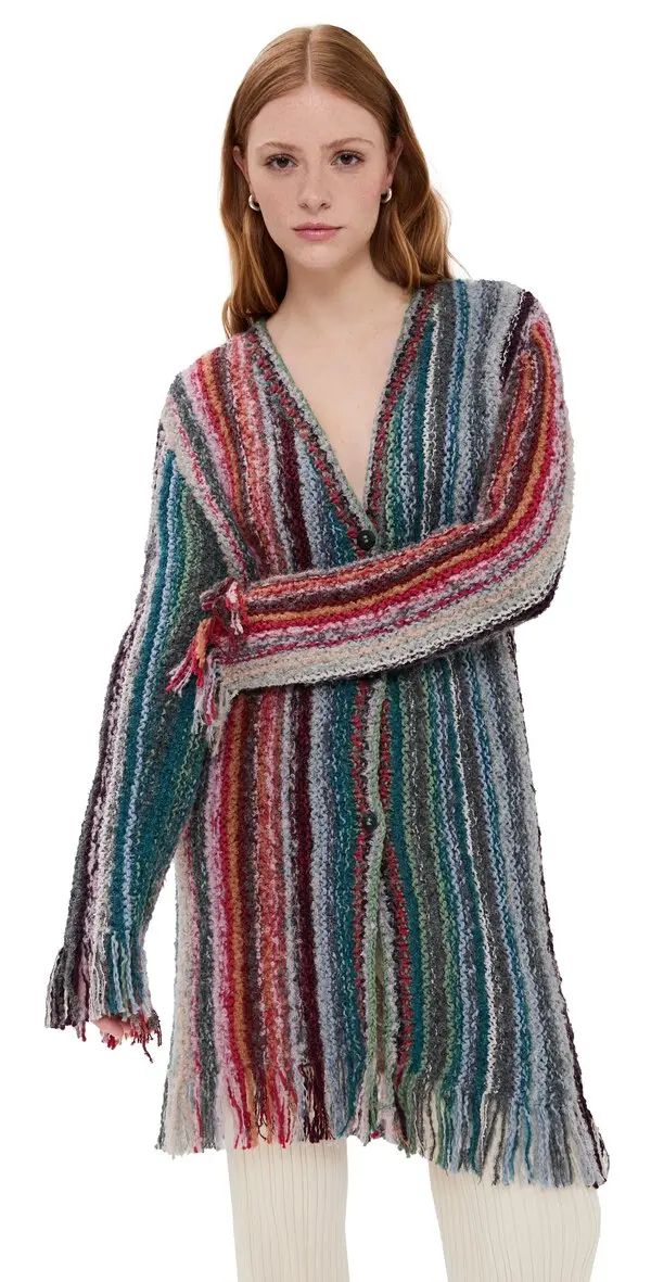 THE ELDER STATESMAN Mixed Fringe Cardigan