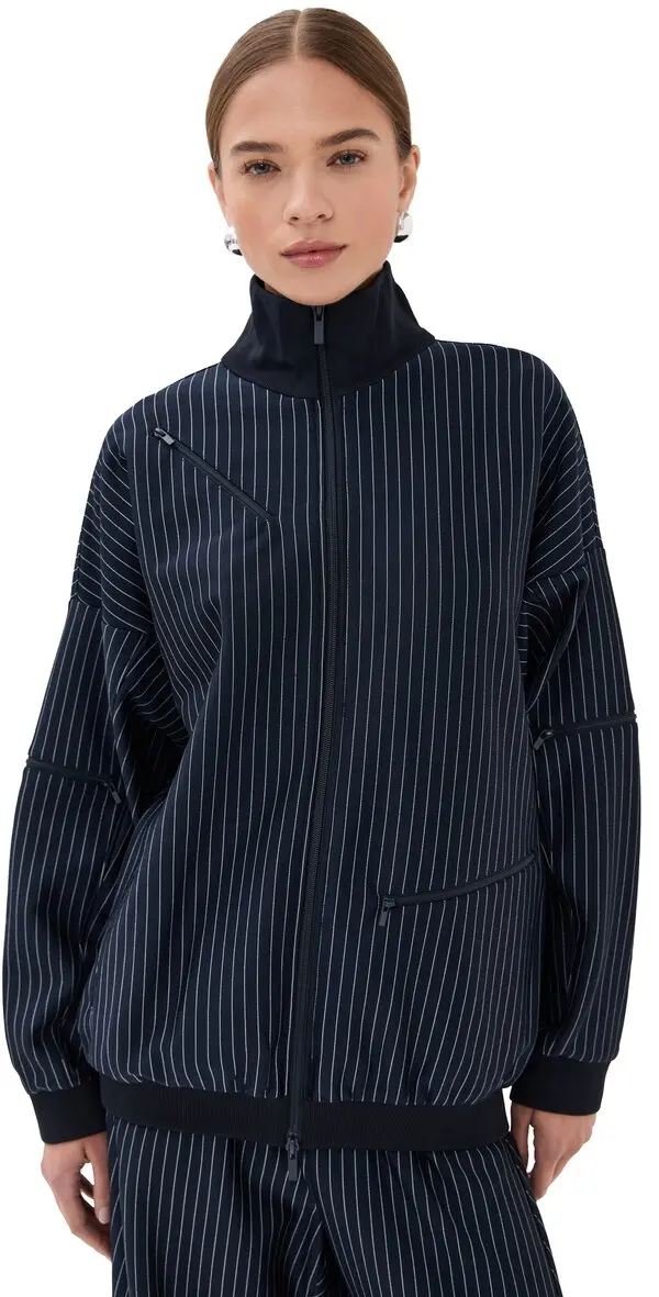 Tibi Pinstripe Active Knit Zip-up Track Jacket - Navy Multi