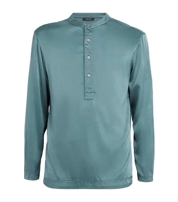TOM FORD Silk Henley Pyjama Top - Blue