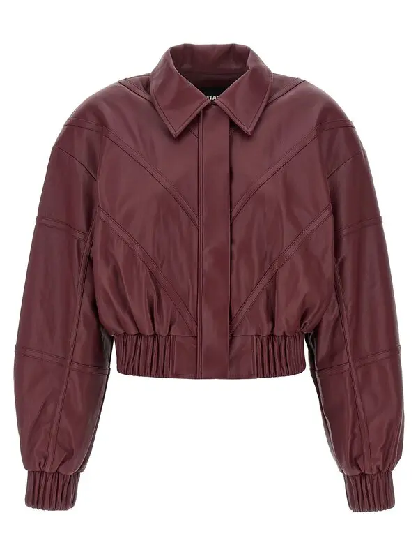 Remain Birger Christensen Leather-effect Cropped Bomber Jacket - Bordeaux