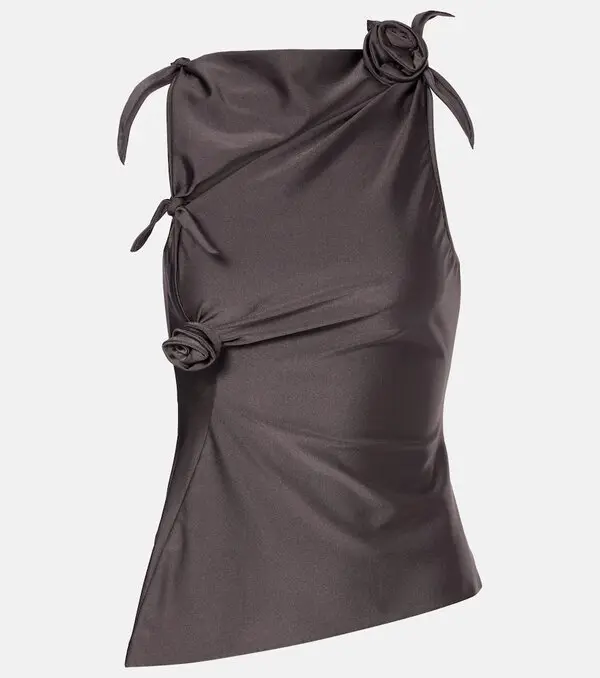 Coperni Floral-appliqué Satin Top - Grey
