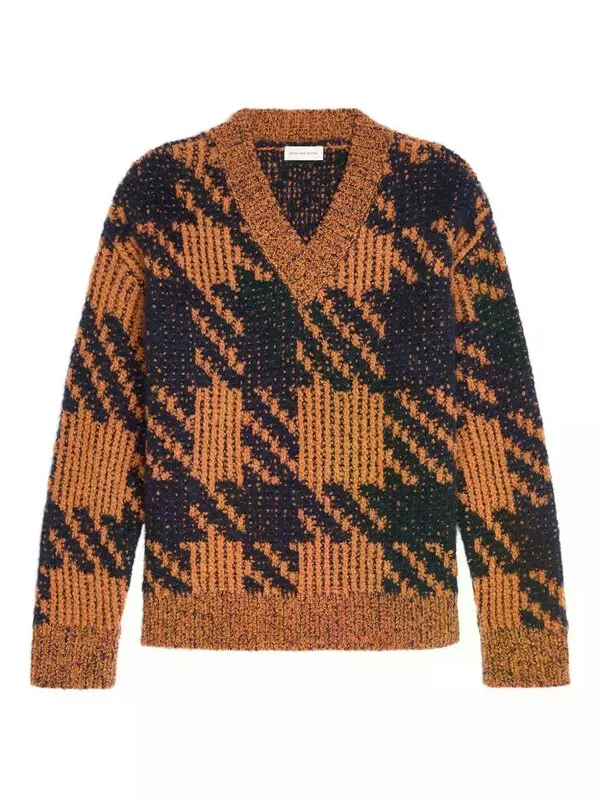 Dries Van Noten Houndstooth V-neck Sweater