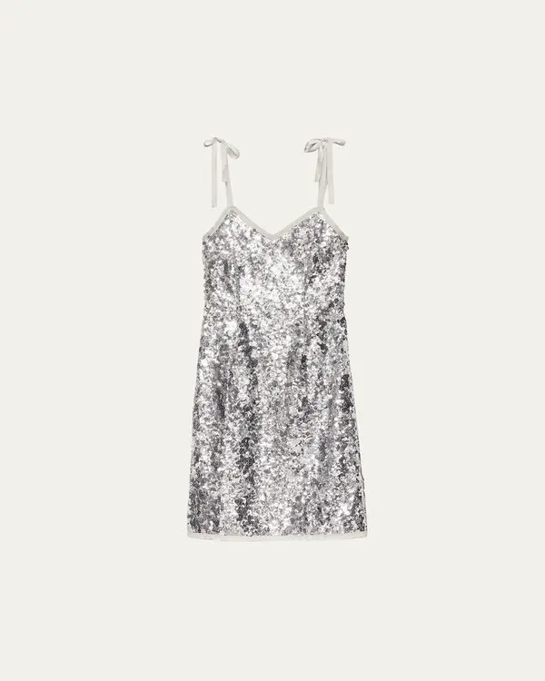 Prada Sequin Tie-shoulder Midi Dress - Argento