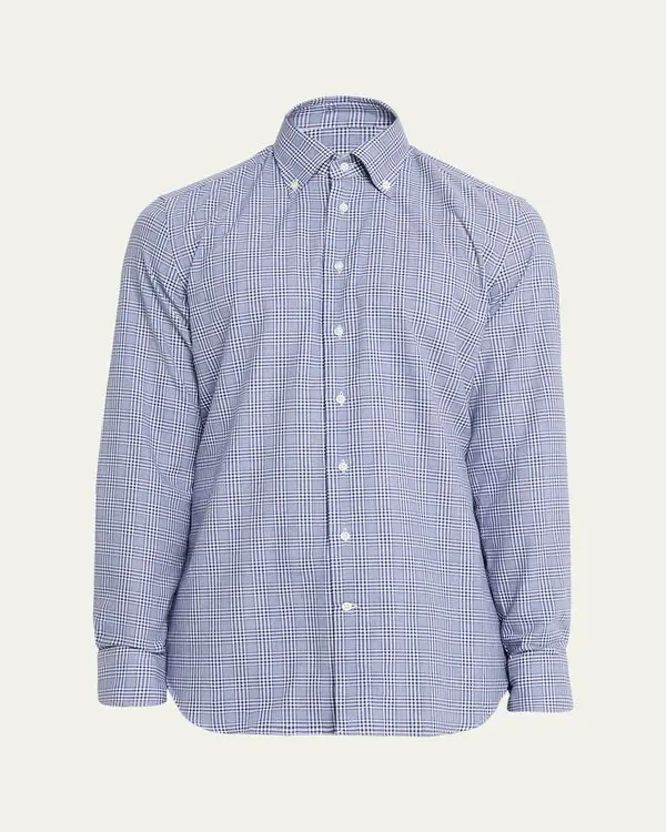 Bergdorf Goodman Cotton Plaid Button-collar Sport Shirt - Blured