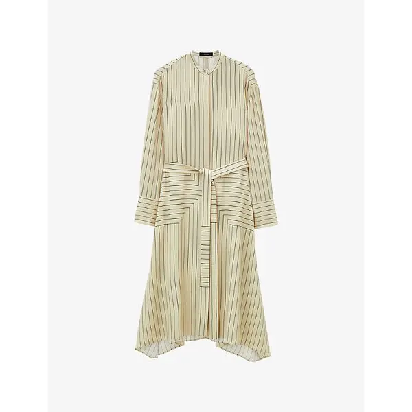 JOSEPH Geometric-stripe Stretch Silk-blend Midi Dress - Affogato/black