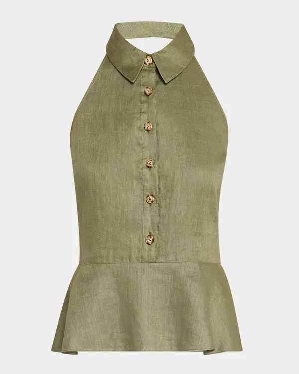 Veronica Beard Lancaster Sleeveless Linen Peplum Top