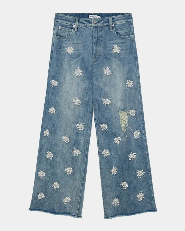 Simkhai Jude Embellished Wide-leg Crop Jeans