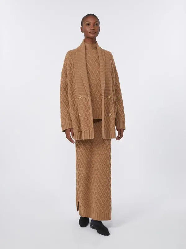 Max Mara Cable Knit Yarn Skirt - Camel