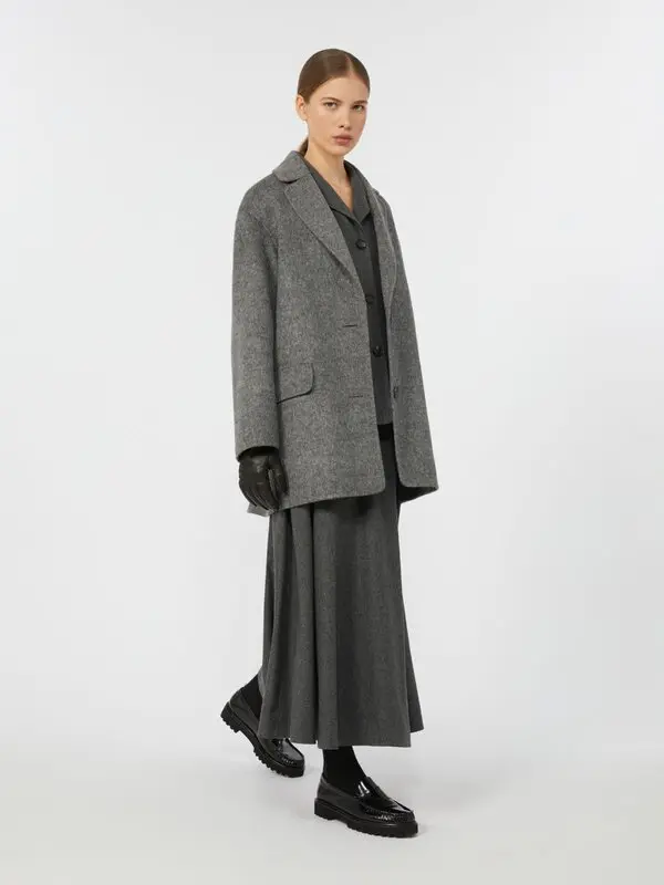 Max Mara Flared Stretch Wool Flannel Skirt - Medium Grey
