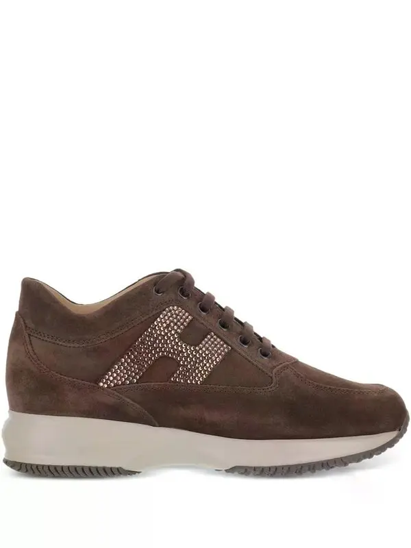 Hogan Crystal-embellished Suede Sneakers - Brown