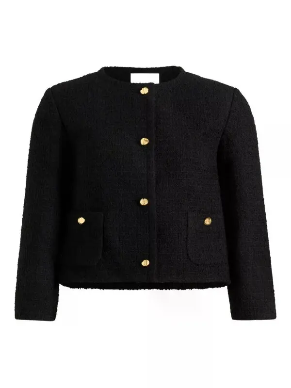 Patou Collarless Tweed Jacket - Black