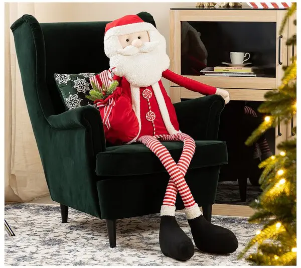 GLITZHOME 60'h Christmas Extra Large Fabric San Ta