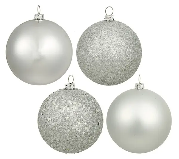VICKERMAN 3' Silver 4-finish Ball Ornament Set