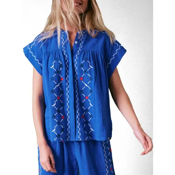 CAPE COVE Embroidered Cheesecloth Blouse