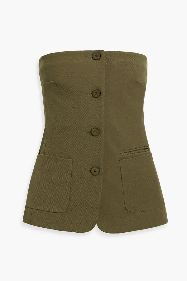 Staud Brigade Strapless Twill Top - Army Green