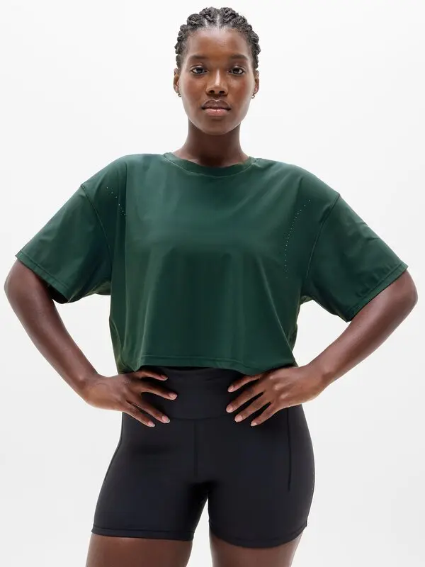 Athleta Ultimate Lasercut Crop Tee - Pine