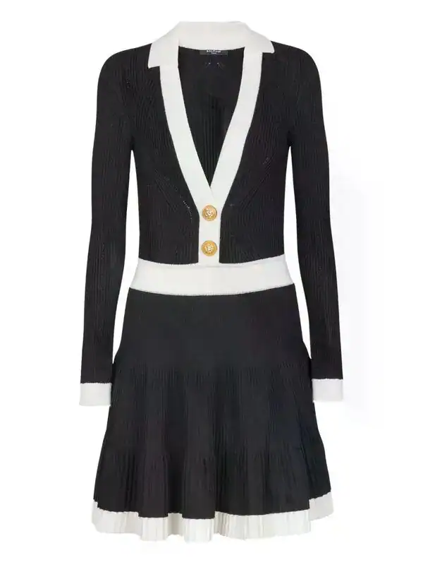 Balmain V-Neck Pleated Mini Dress - Black - 60% Off | Editorialist
